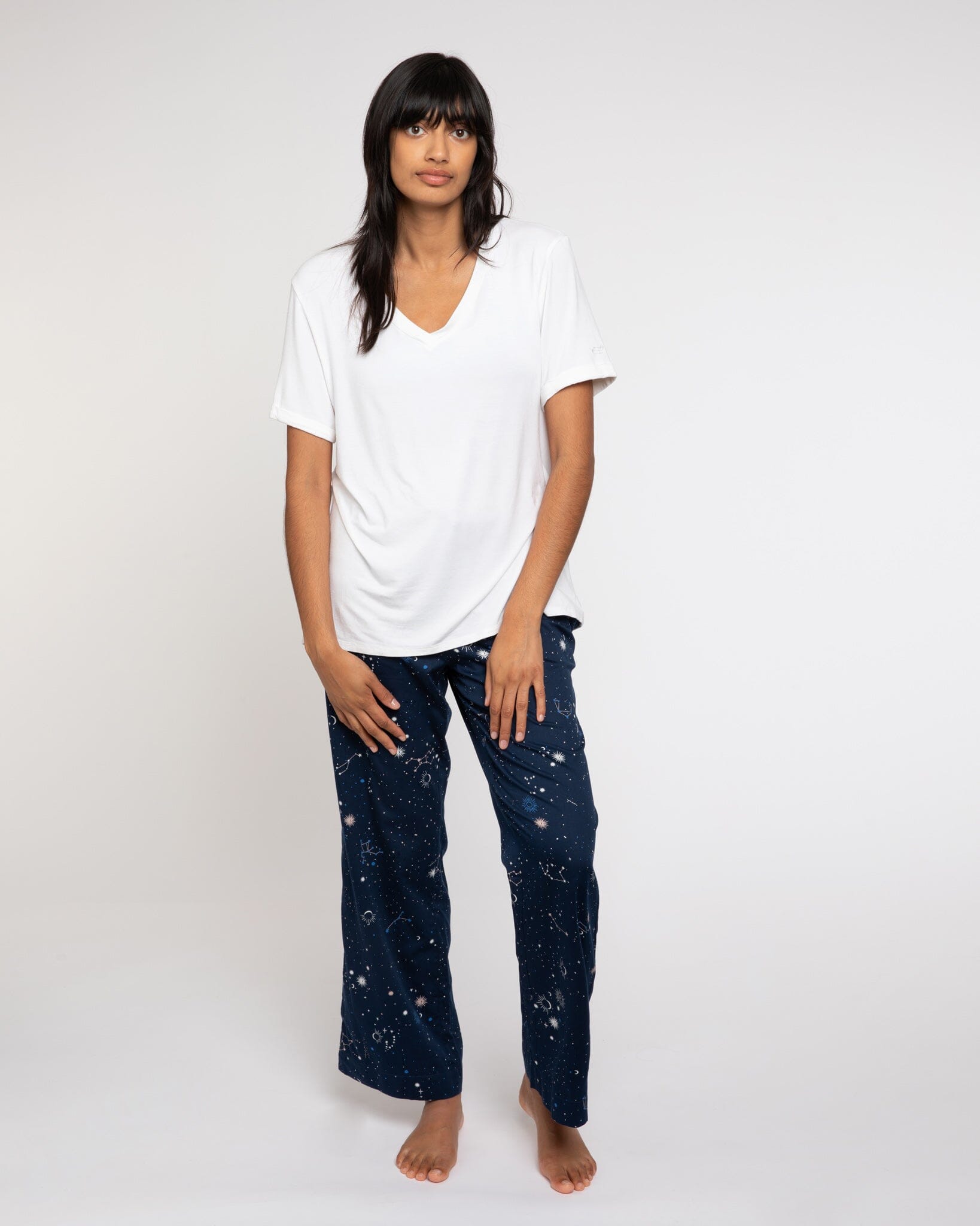 Organic cotton navy pyjama bottoms in Night Time print | Yawn