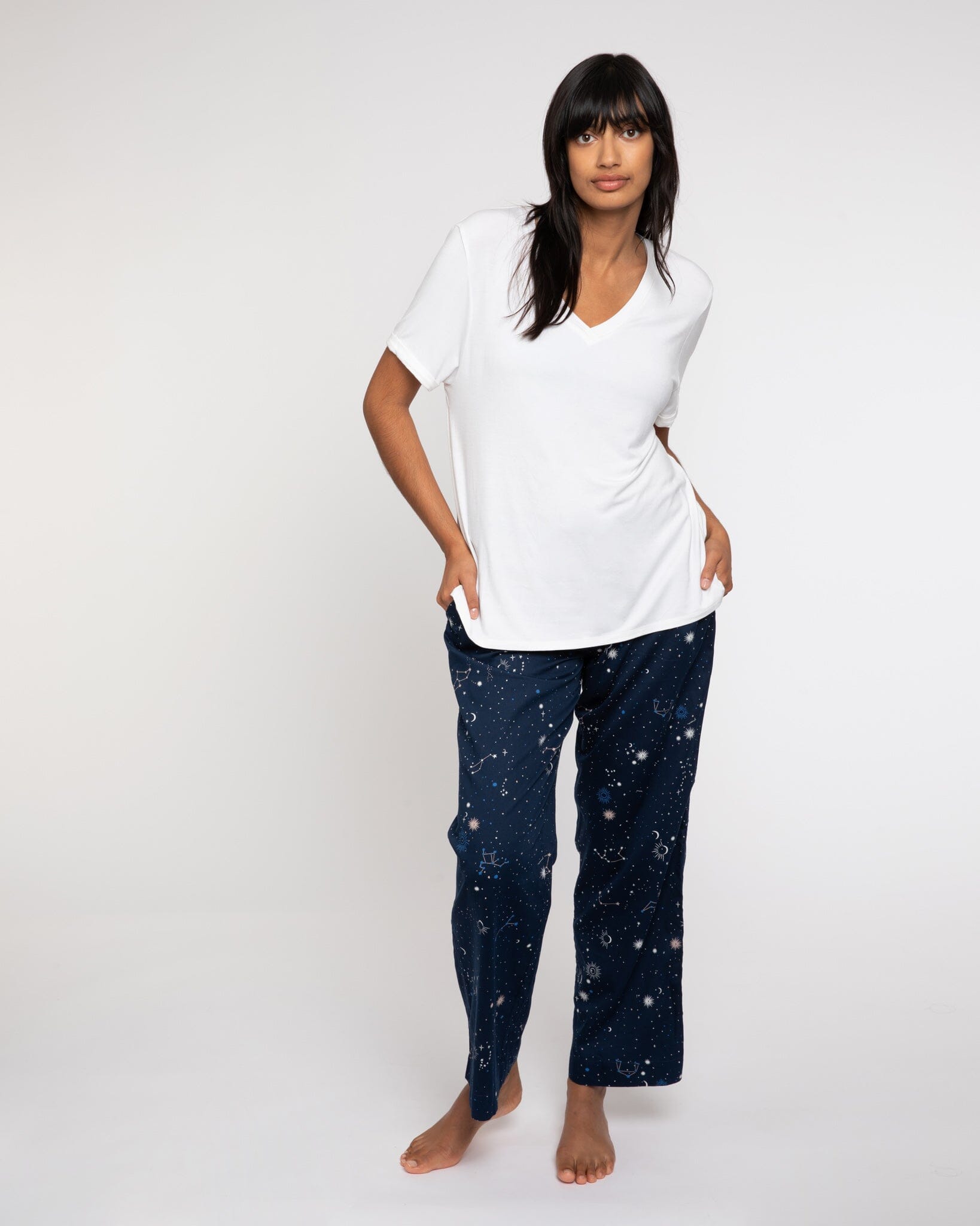 Organic cotton navy pyjama bottoms in Night Time print | Yawn