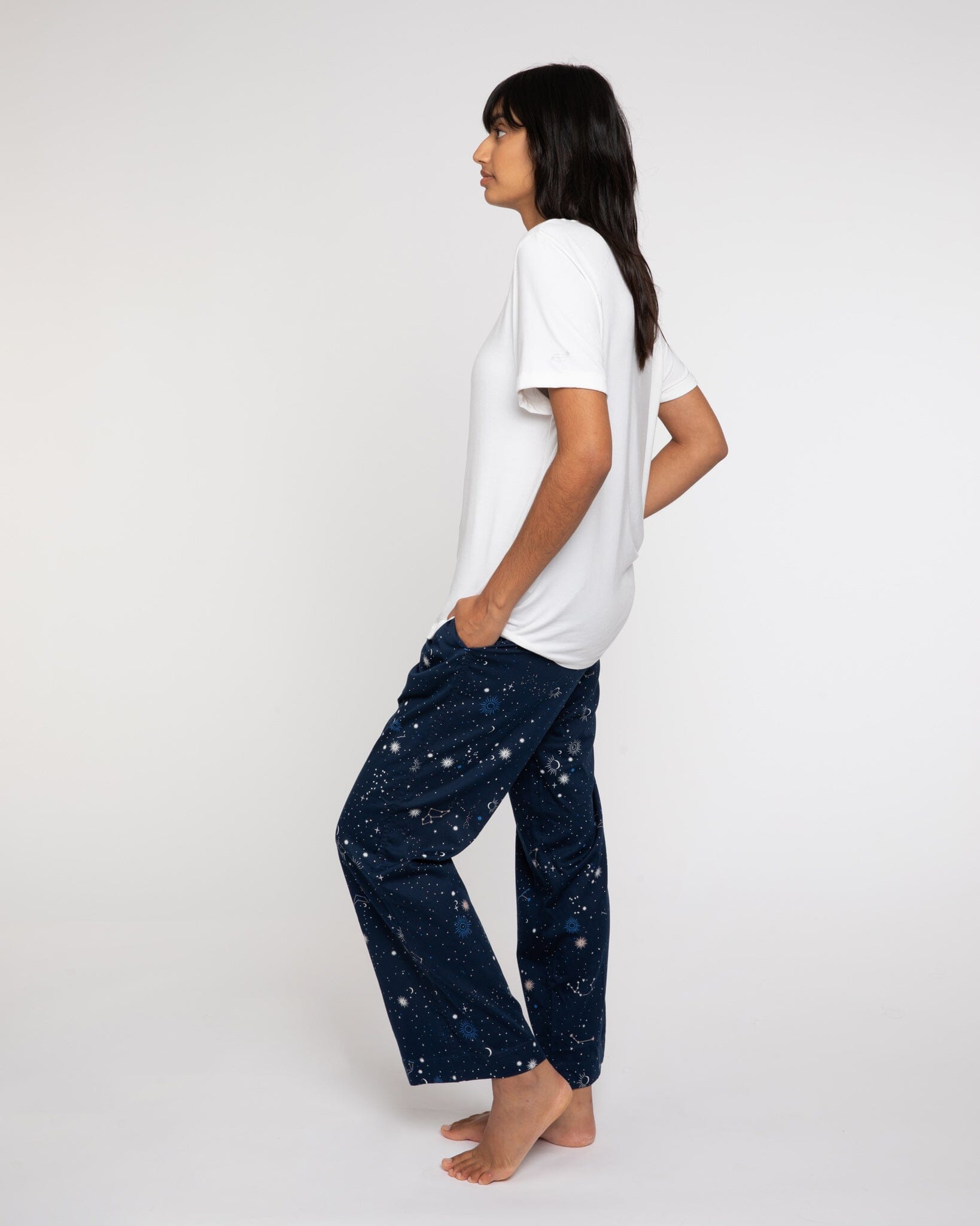 Organic cotton navy pyjama bottoms in Night Time print | Yawn